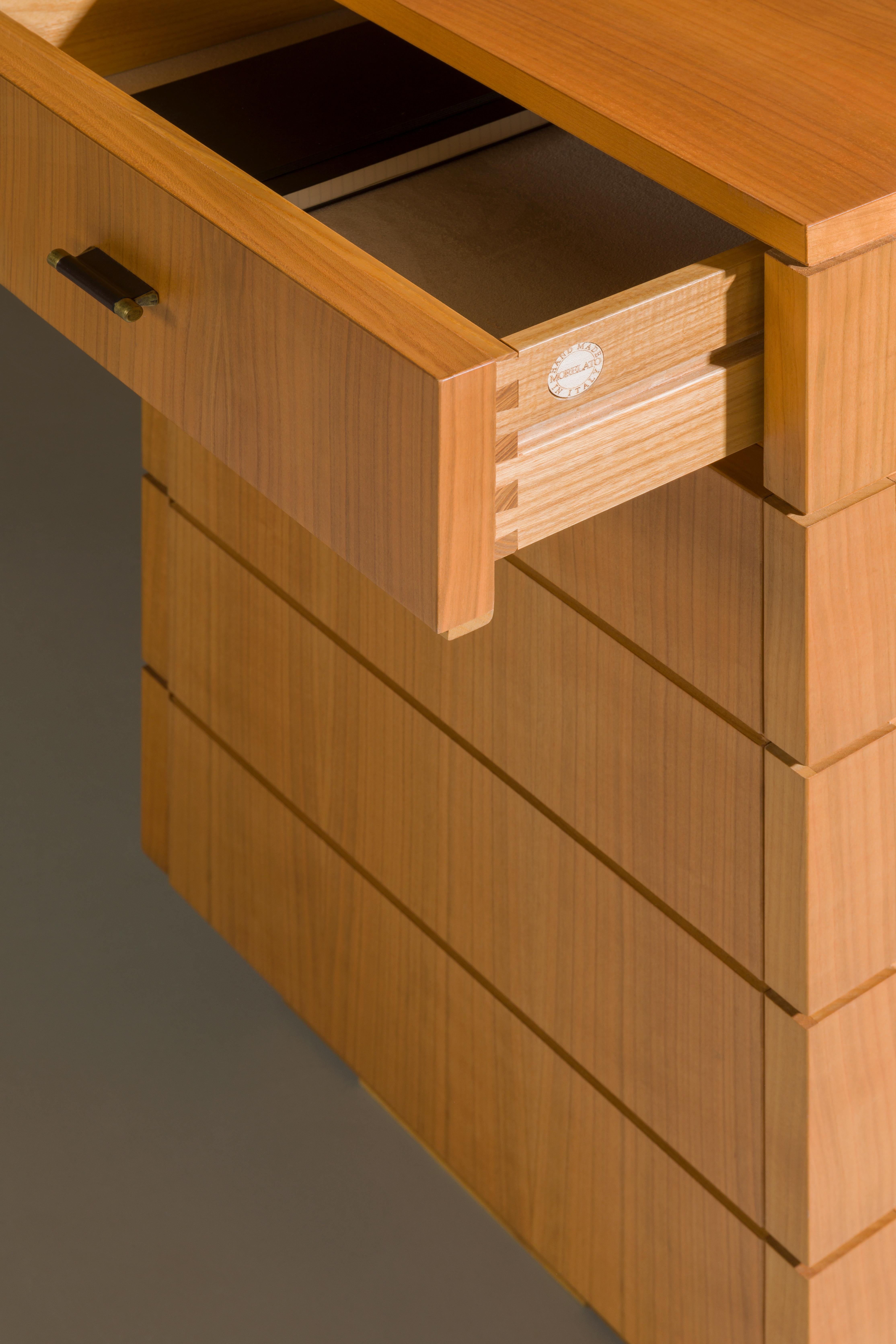 Wooden Desk Made of Cherry Wood with Leather Top and Drawers, by ...