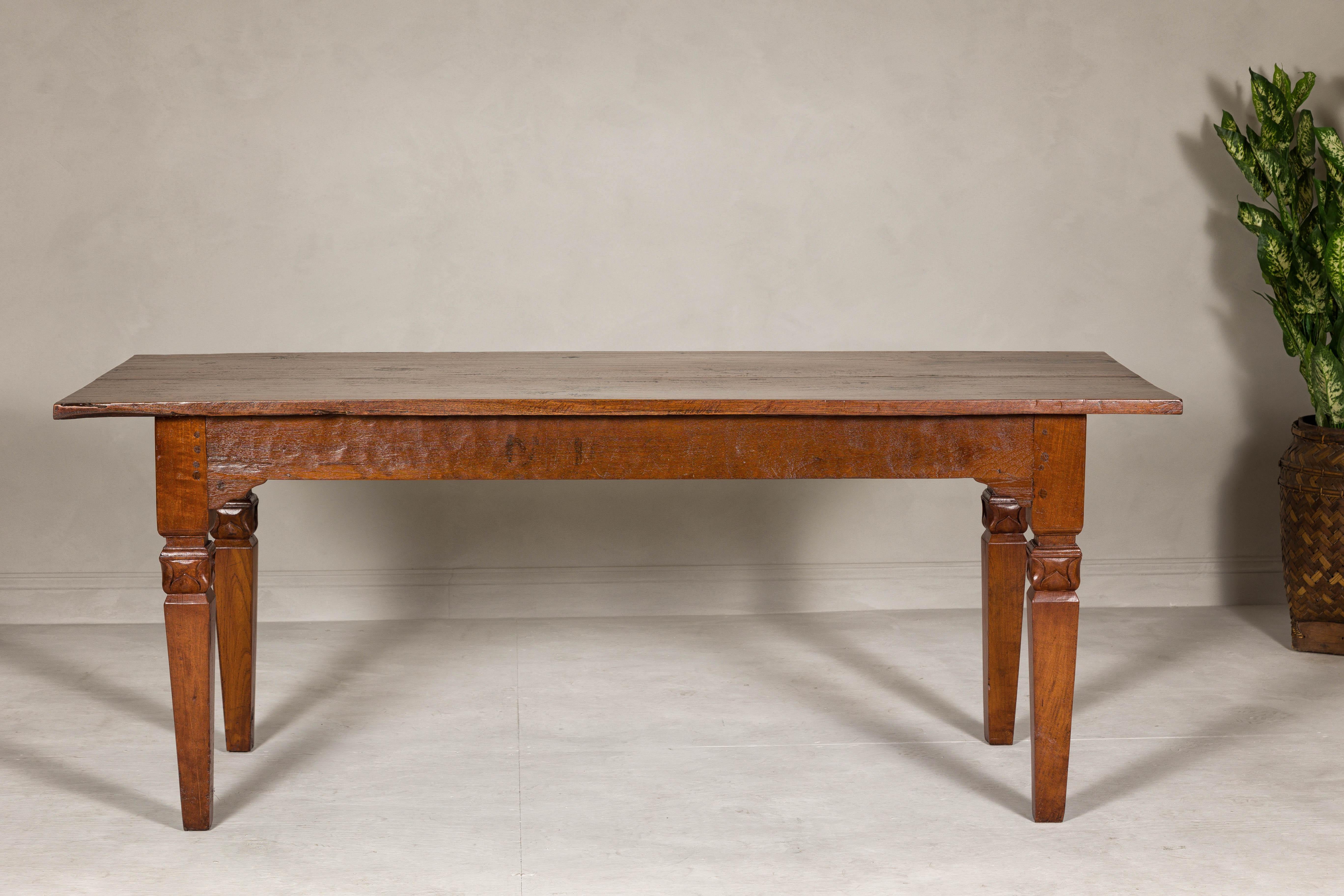 Wooden Dining Room Table with Lotiform Capitals and Custom Satin Finish ...