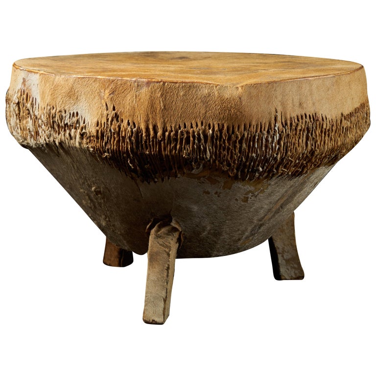 Wooden Drum with Shell and Membrane in Animal Skin at 1stDibs