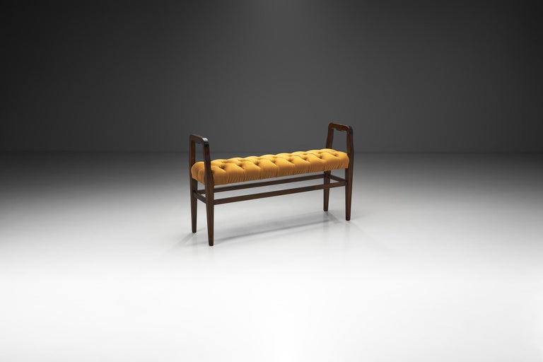 Wooden European Bench with Upholstered Seat, Europe ca 1960s at 1stDibs