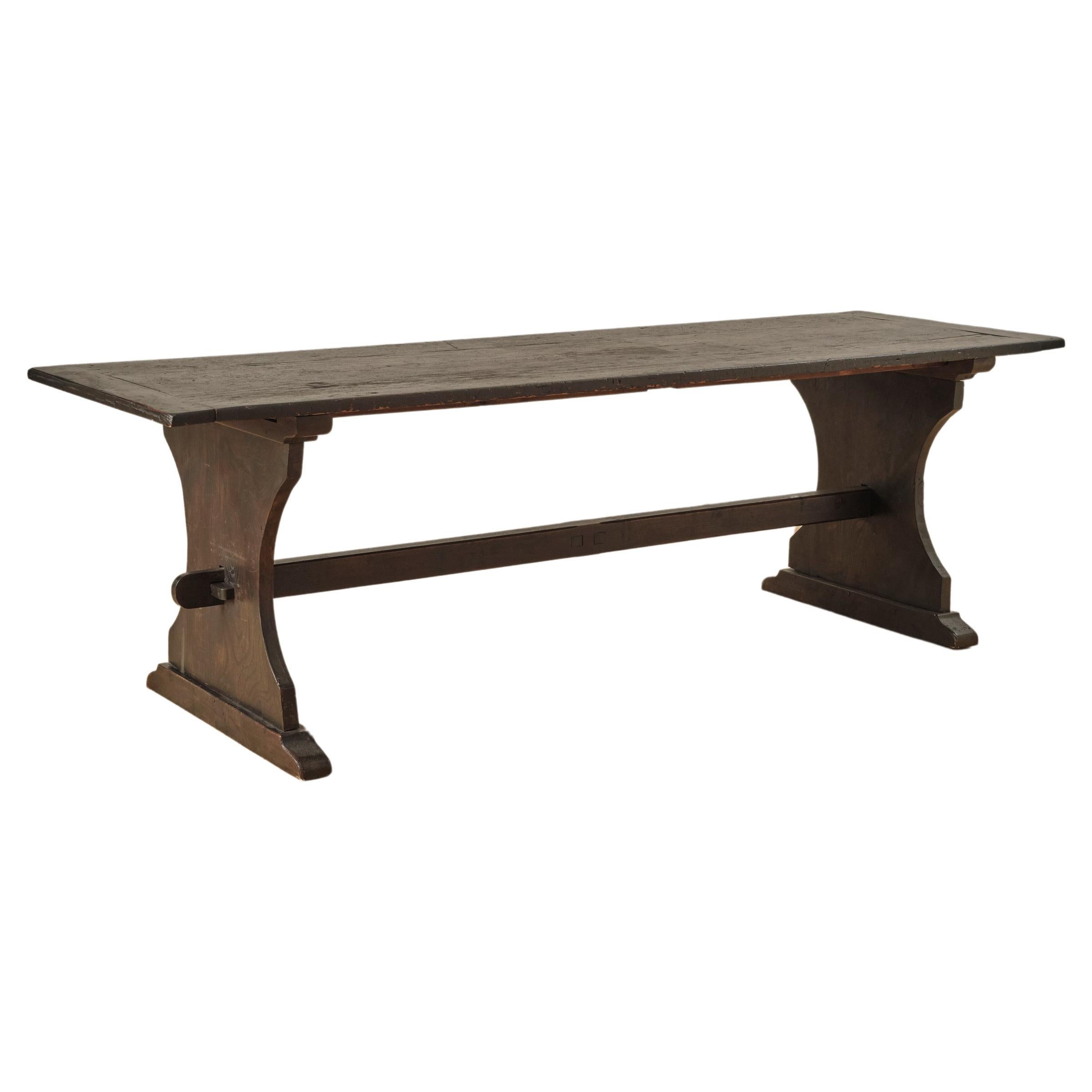 Wooden Farmhouse Trestle Table For Sale at 1stDibs