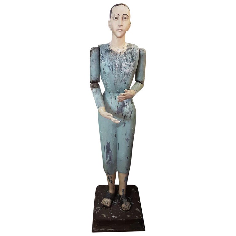 Wooden Figure Man Statue Hand Painted, circa 1800 For Sale at 1stDibs