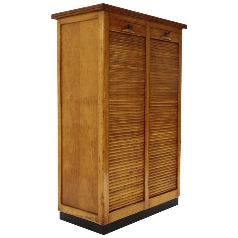Wooden Filing Cabinet with Rolling Shutter, 1930s at 1stDibs | wooden ...