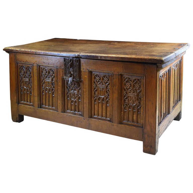 Wooden Gothic Chest, Oak, Iron, Possibly France, 15th Century at 1stDibs
