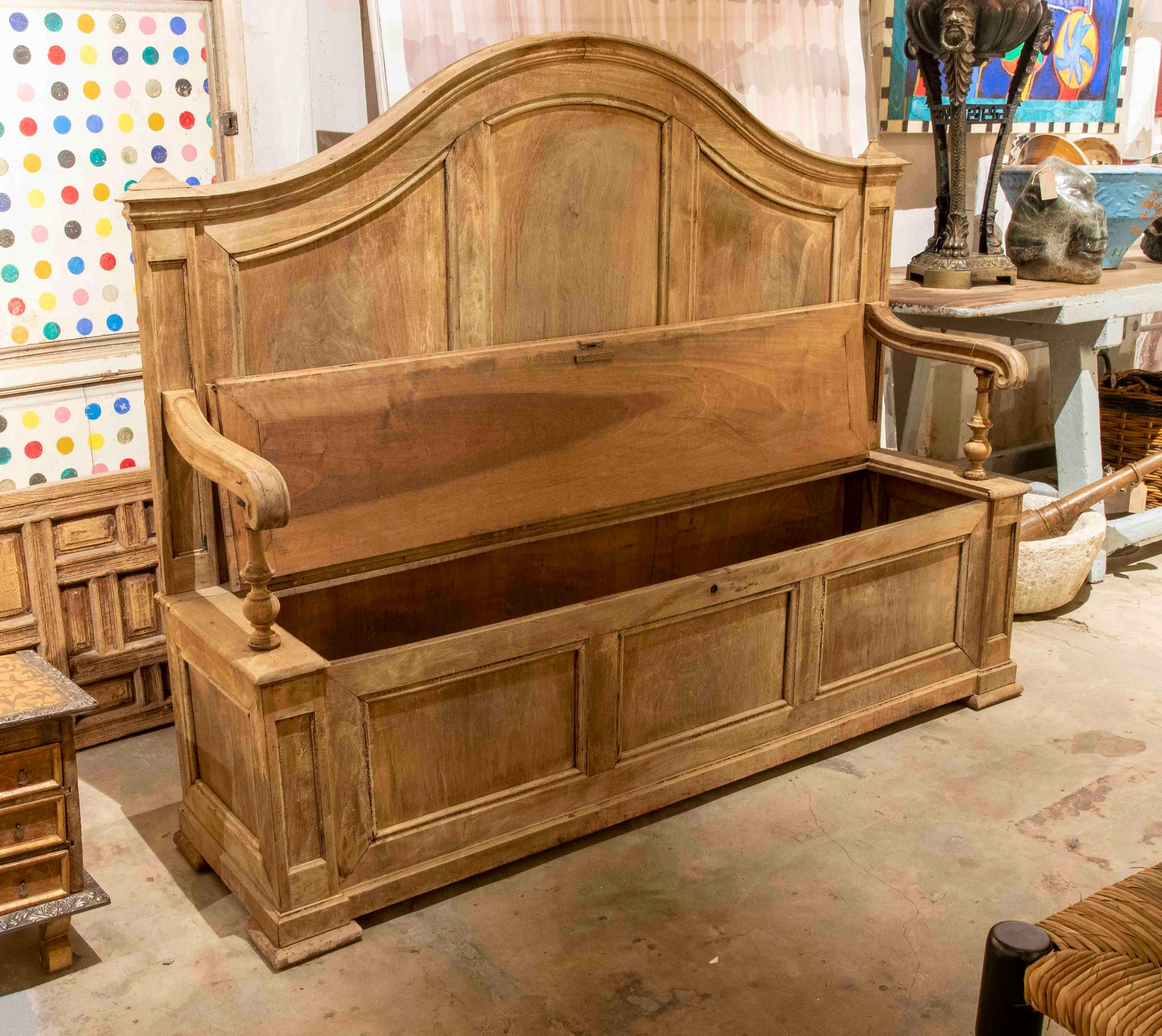 Wooden high Backrest Bench with Armrests on the Sides and Door in Seat ...
