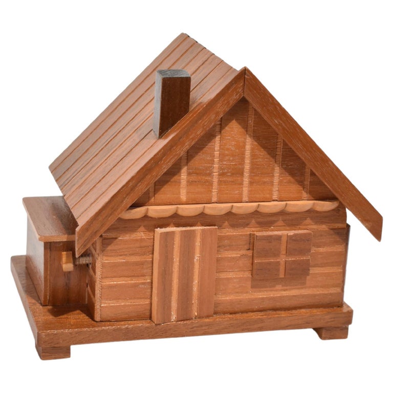 Wooden House Cigarette Holder Music Box at 1stDibs