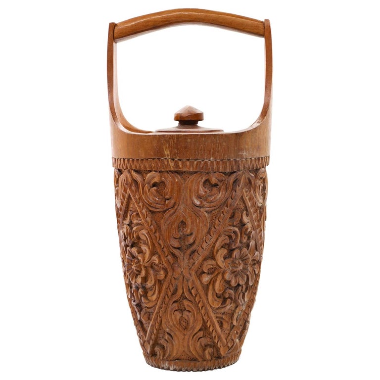 Wooden Ice Bucket, Oriental Manufacture, Mid-20th Century at 1stDibs