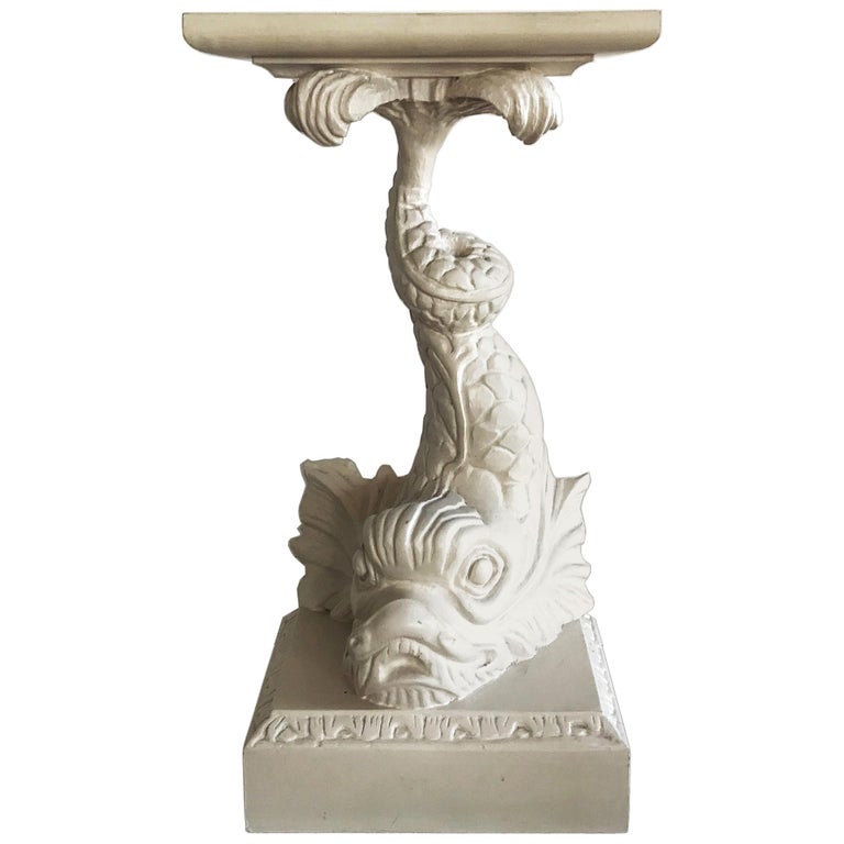 Wooden Plant Stand Sculpture Midcentury Koi Fish White Side Table ...