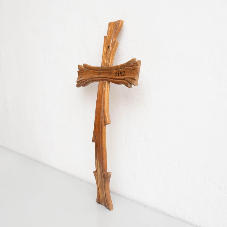 Wooden Religious Cross Traditional Artwork, circa 1950 For Sale at 1stDibs