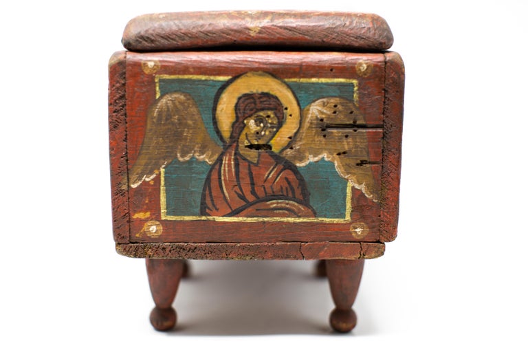Wooden Religious Hand Painted Box For Sale at 1stDibs