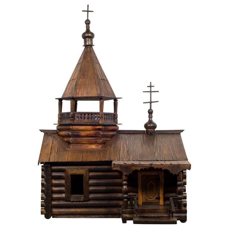 Wooden Russian Orthodox Church Log Cabin Model, circa 1900-1930 at 1stDibs