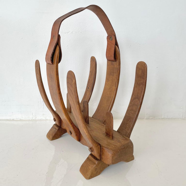 Jacques Adnet Style Wooden Skeletal Magazine Rack For Sale at 1stDibs
