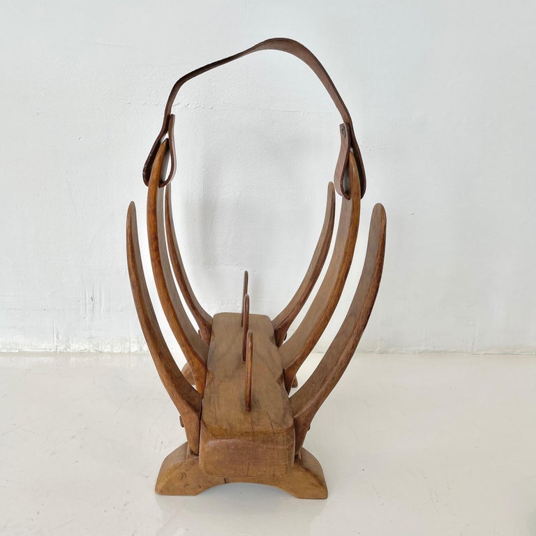 Jacques Adnet Style Wooden Skeletal Magazine Rack For Sale at 1stDibs