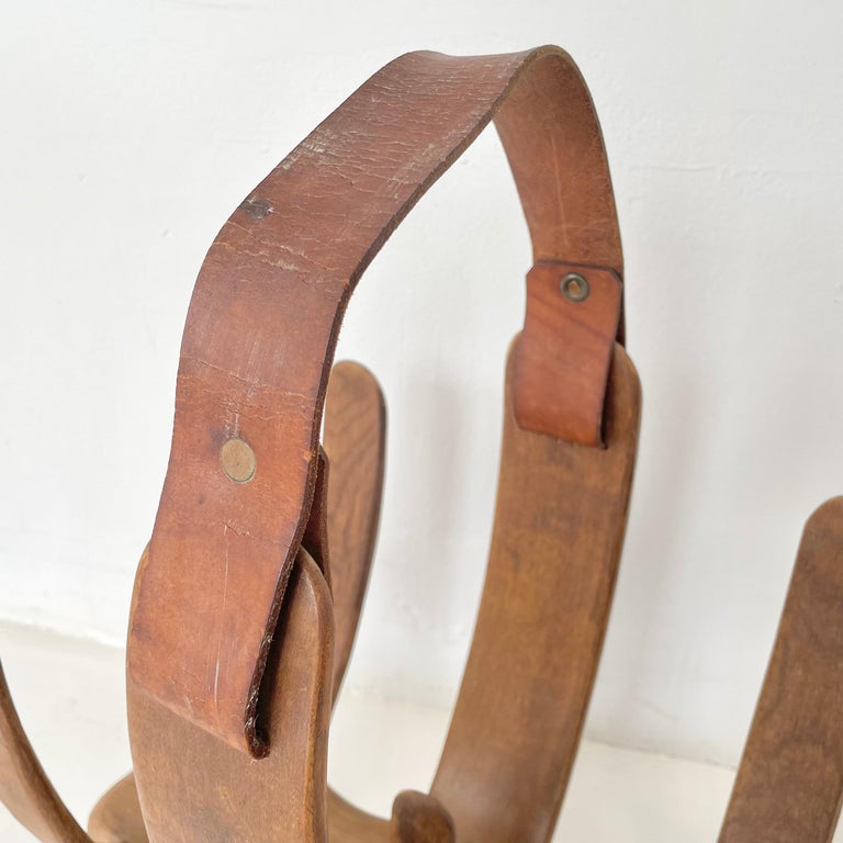 Jacques Adnet Style Wooden Skeletal Magazine Rack For Sale at 1stDibs