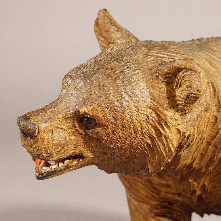 Wooden Statue of a Walking Bear Hand Carved in Switzerland, circa 1930s ...