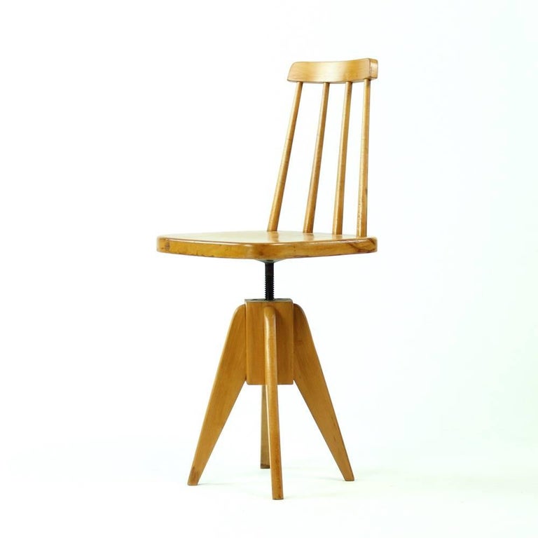 Wooden Swivel Piano Stool with Backrest, Czechoslovakia, circa 1960 For ...