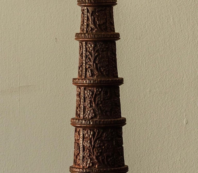 Wooden Table Lamp Carved with Classical Indian Designs of Flowers ...