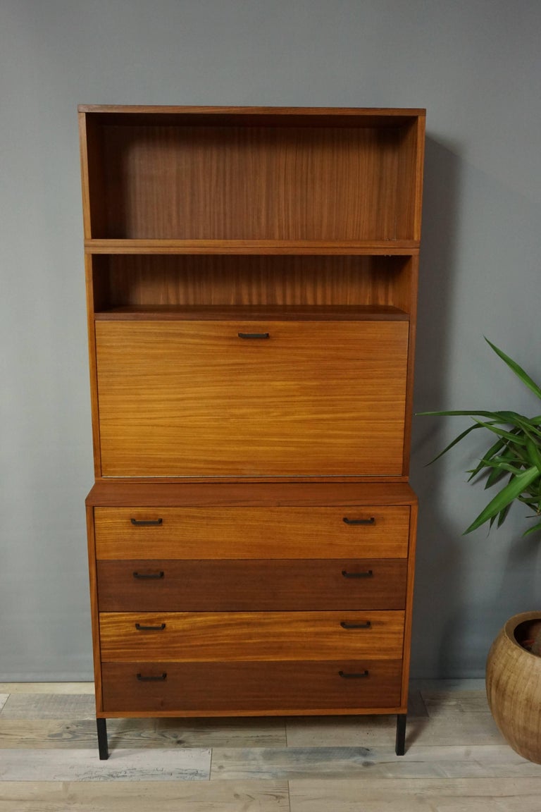 Wooden Teak Metal and Glass Modular Wall Unit From the 1950s at 1stDibs