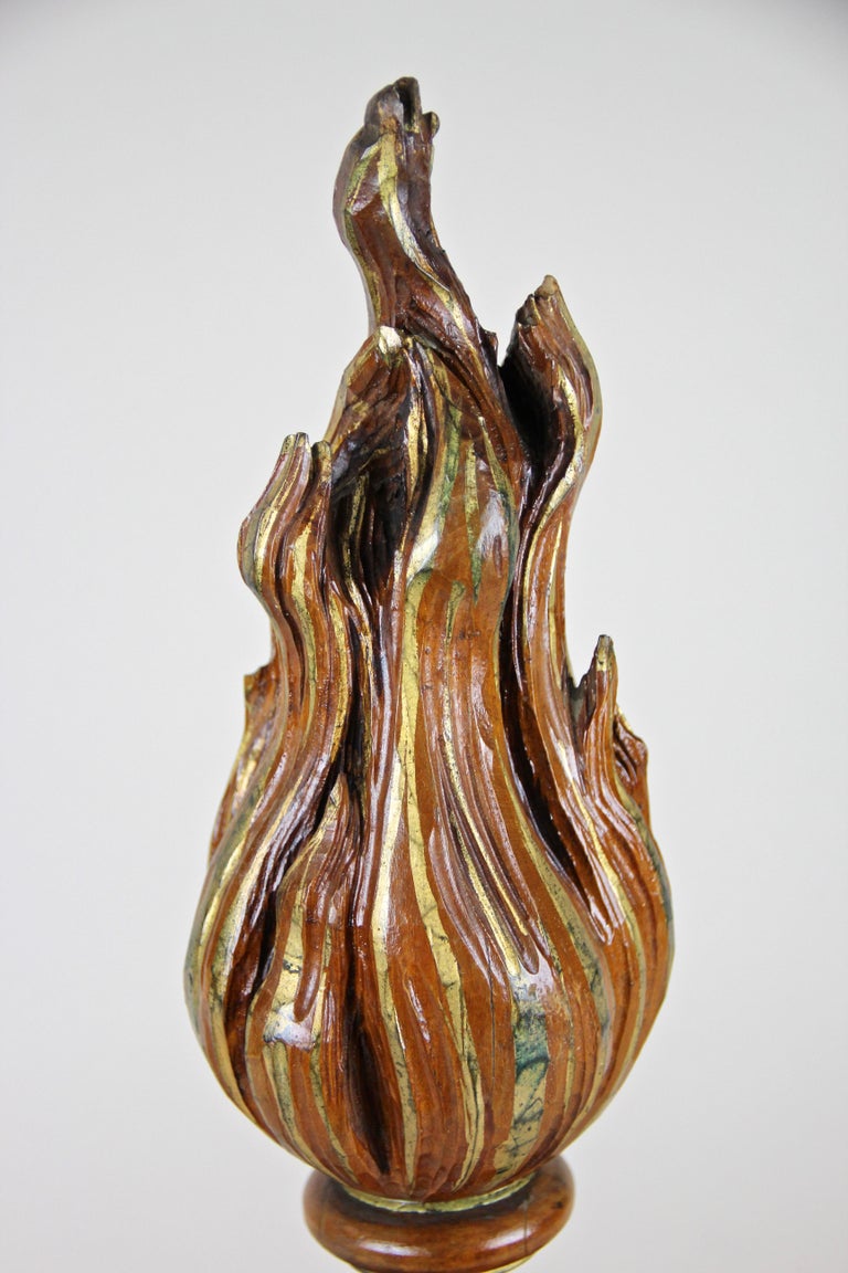 Wooden Torch Sculpture with Flame Hand Carved, Austria, circa 1880 For ...