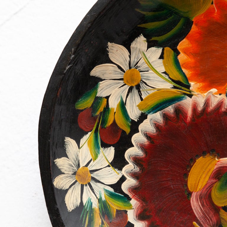 Wooden Traditional Hand Painted Plate circa 1960 For Sale at 1stDibs