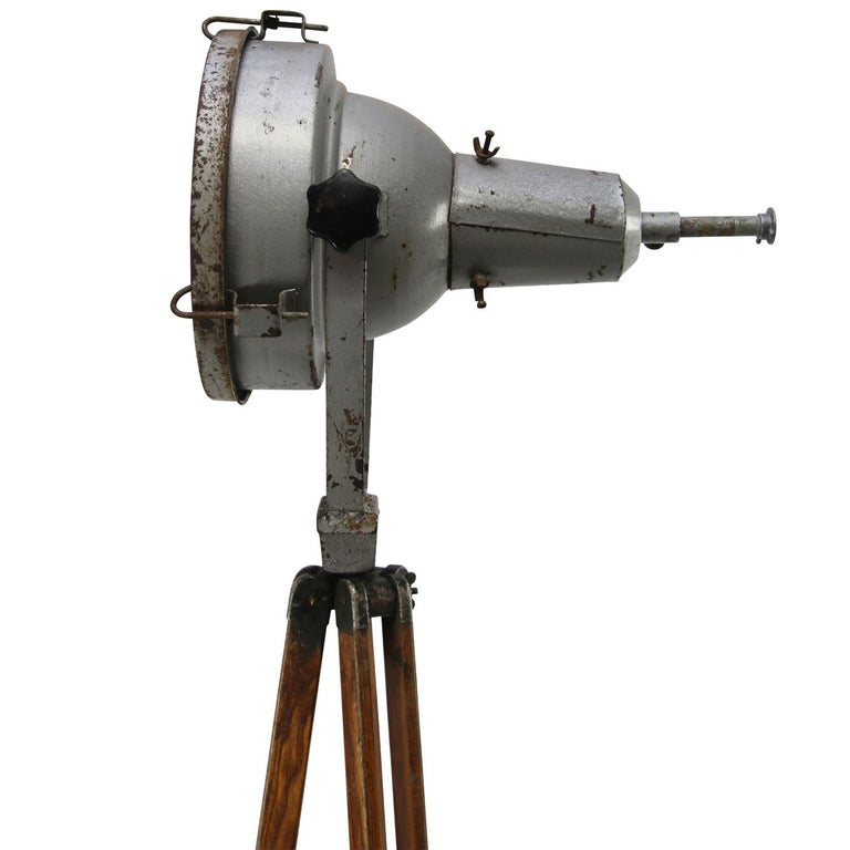Wooden Tripod Grey Iron Vintage Industrial Clear Glass Spot Light Floor ...