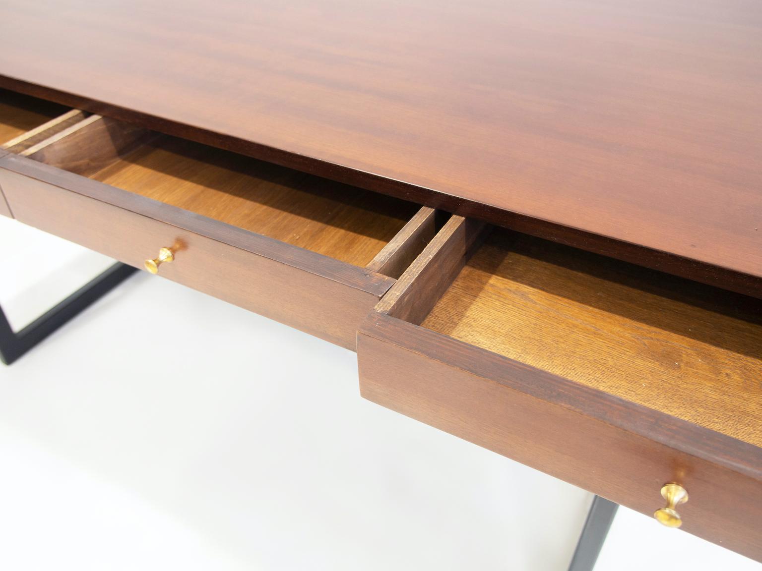 Wooden Writing Desk with Drawers and Black Lacquered Legs For Sale at ...