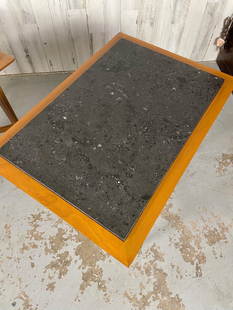 Wooden X Base Granite Top Side Tables For Sale at 1stDibs