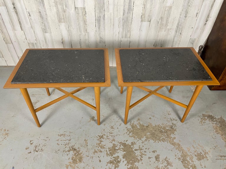Wooden X Base Granite Top Side Tables For Sale at 1stDibs