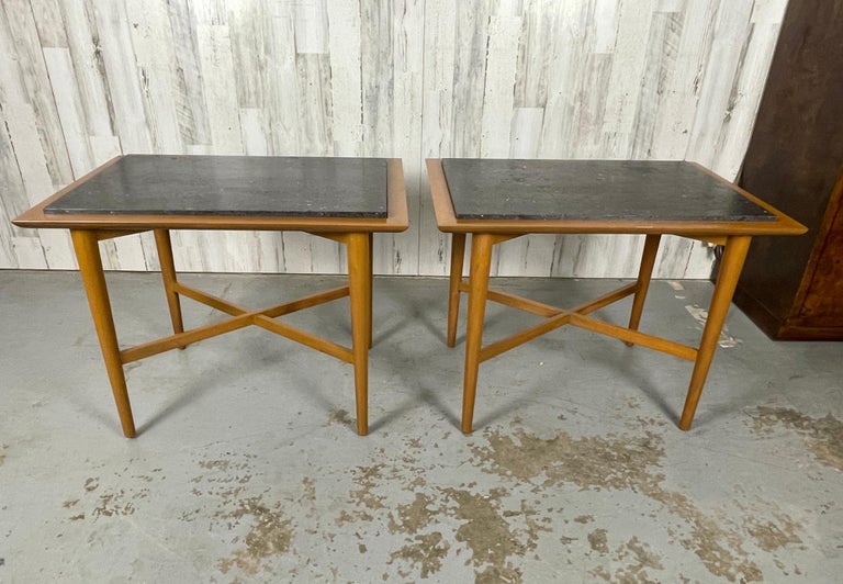 Wooden X Base Granite Top Side Tables For Sale at 1stDibs