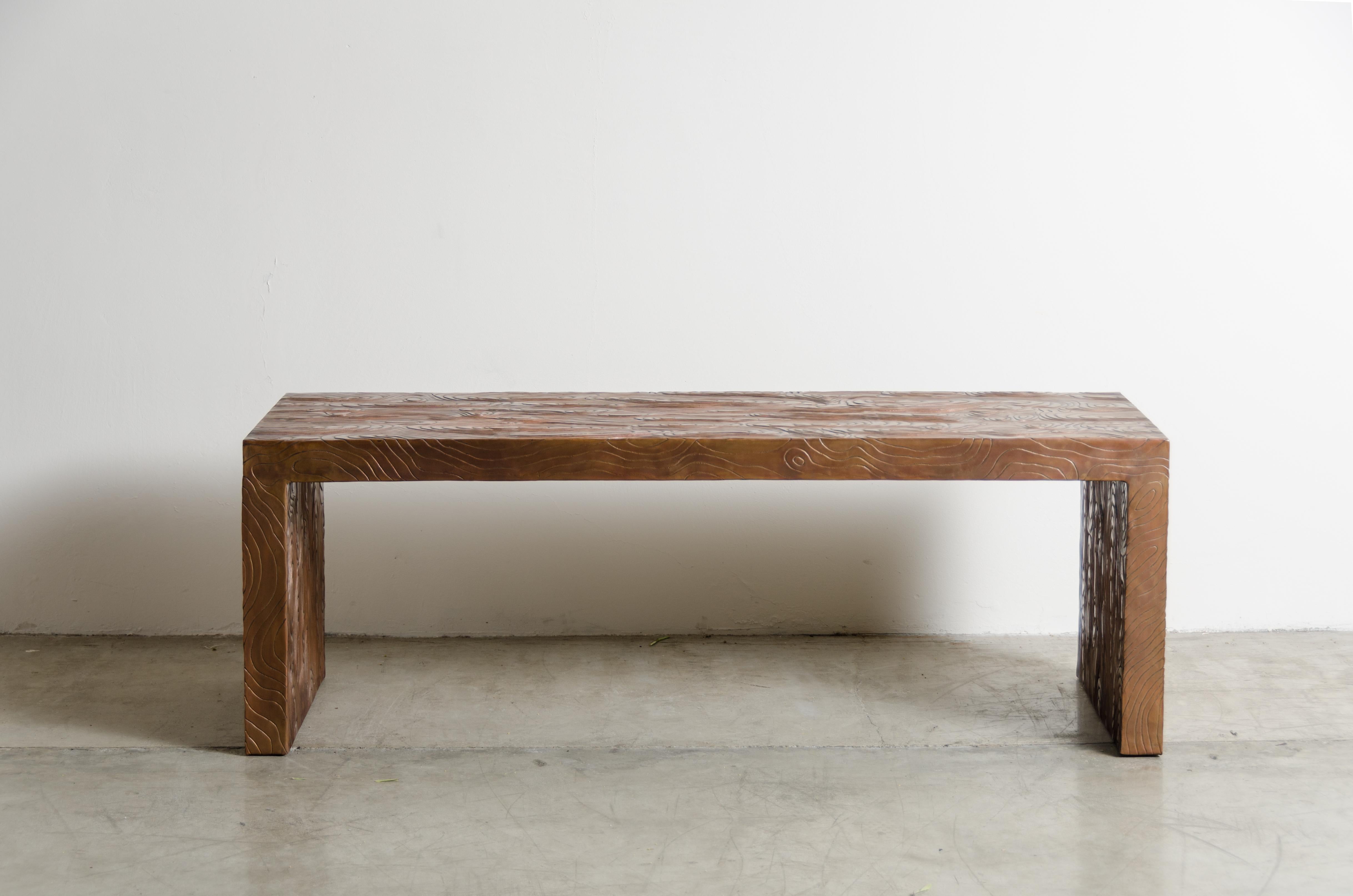 Woodgrain Design Bench, Antique Copper by Robert Kuo, Hand Repoussé at ...