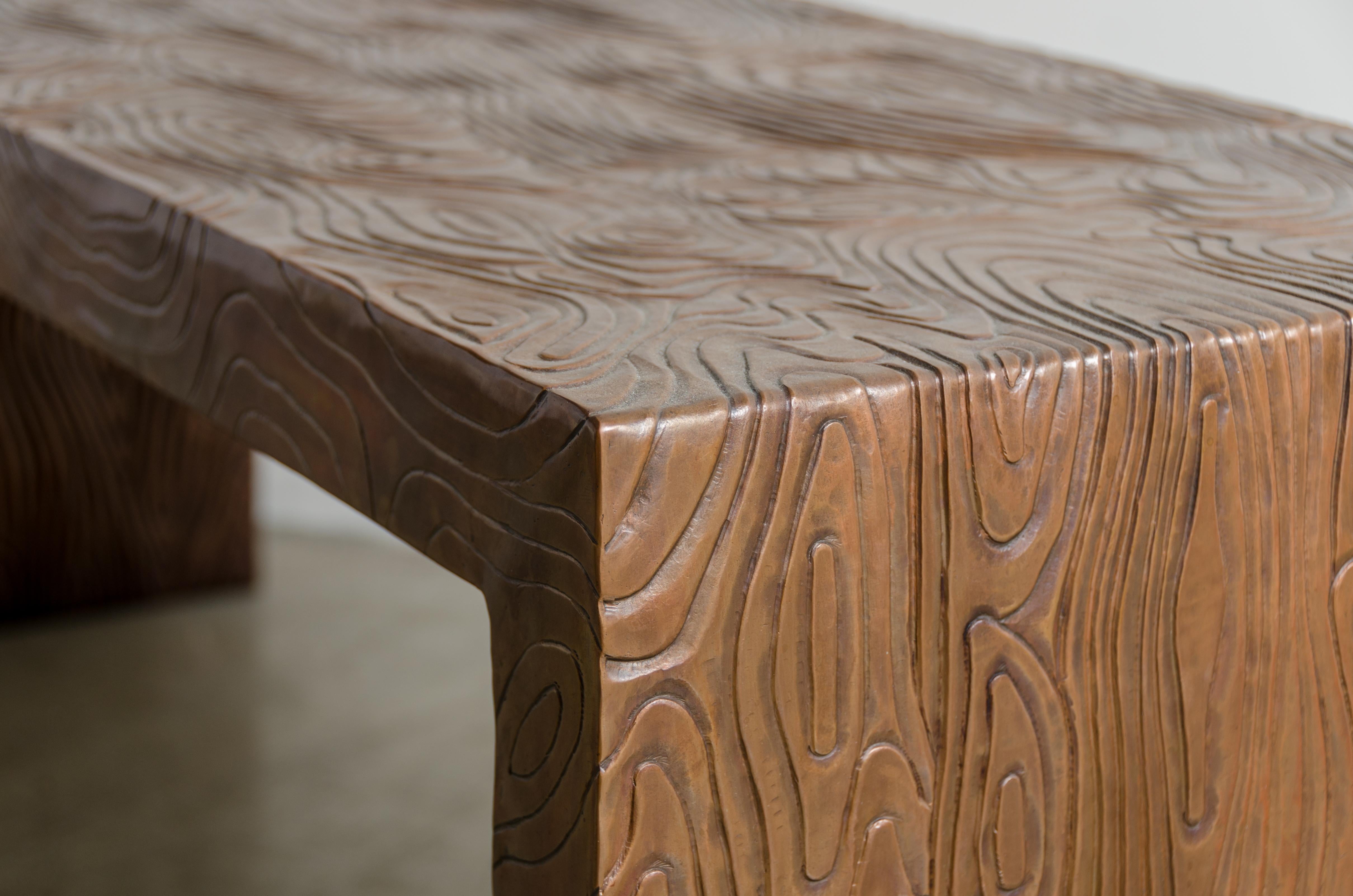 Woodgrain Design Bench, Antique Copper by Robert Kuo, Hand Repoussé at ...