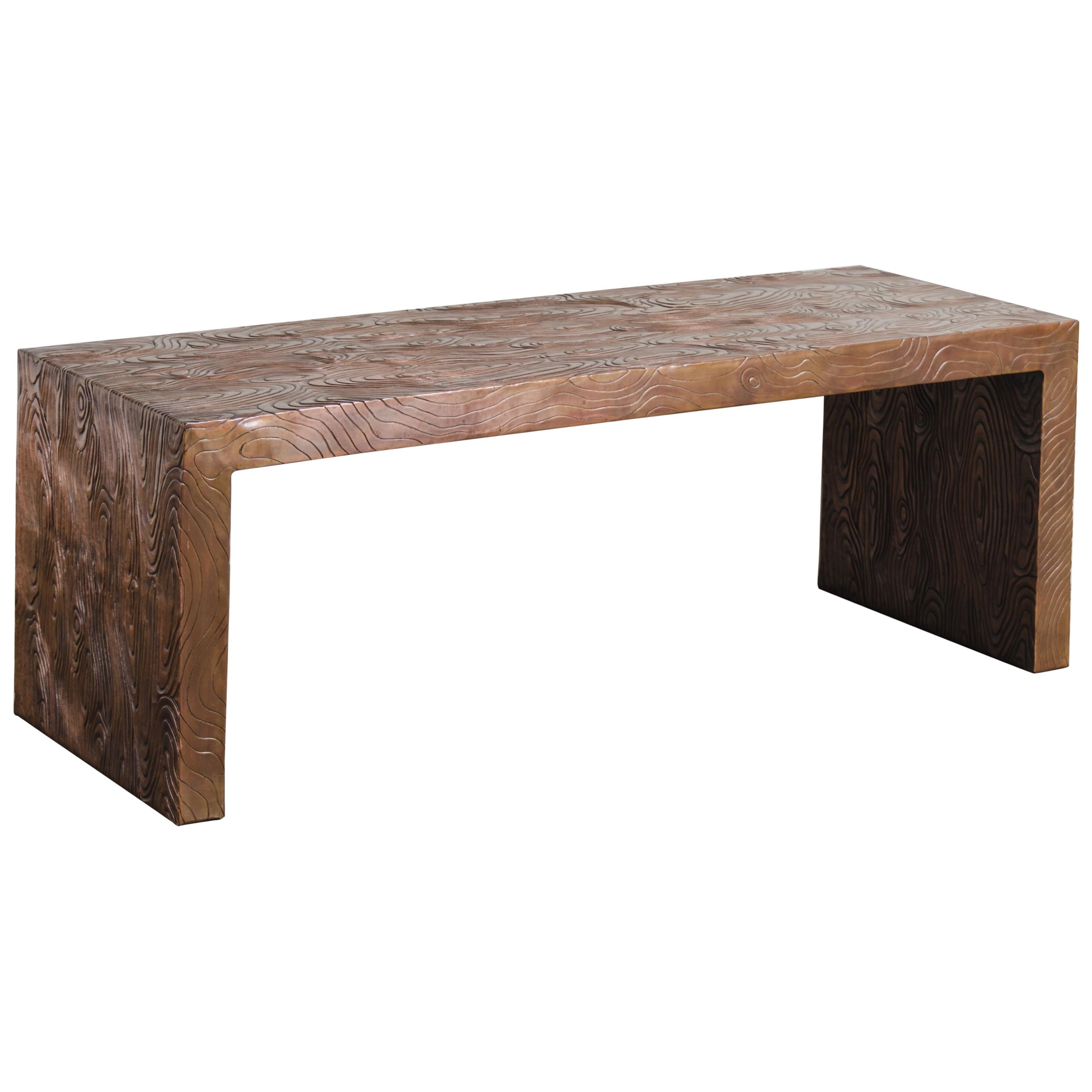 Woodgrain Design Bench, Antique Copper by Robert Kuo, Hand Repoussé For ...