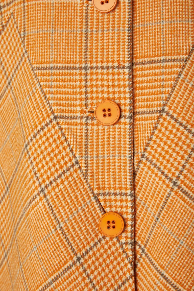 Wool double-face ( check and plain orange) coat Grès Circa 1970's For ...