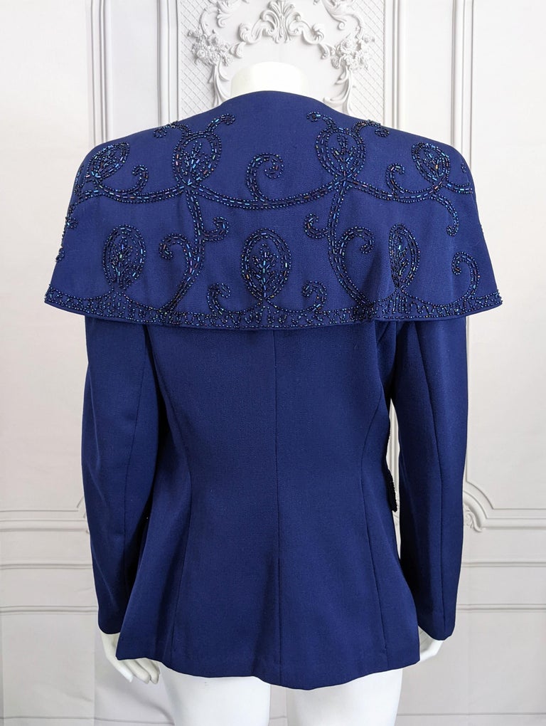 Wool Gabardine 1940's Jacket with Beaded Capelet For Sale at 1stDibs