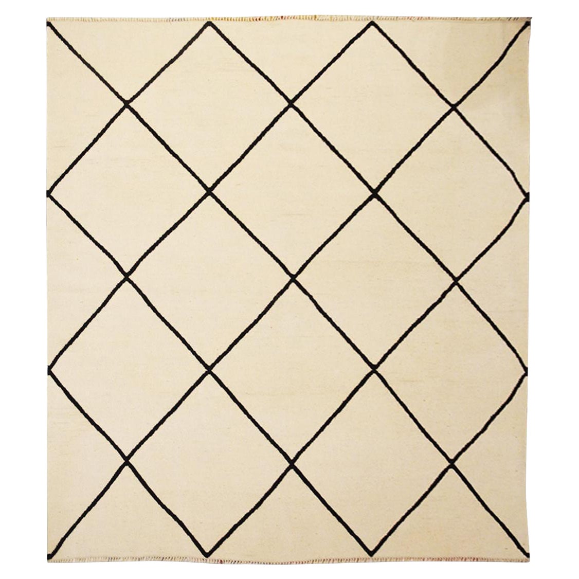 Contemporary Kilim, Rhombus Berber Design with Beige and Black Colors ...