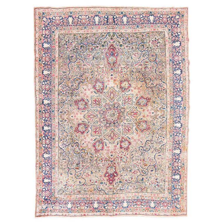 Wool Handmade Kirman Rug Classic Flowers, Leaves and Branches Design ...