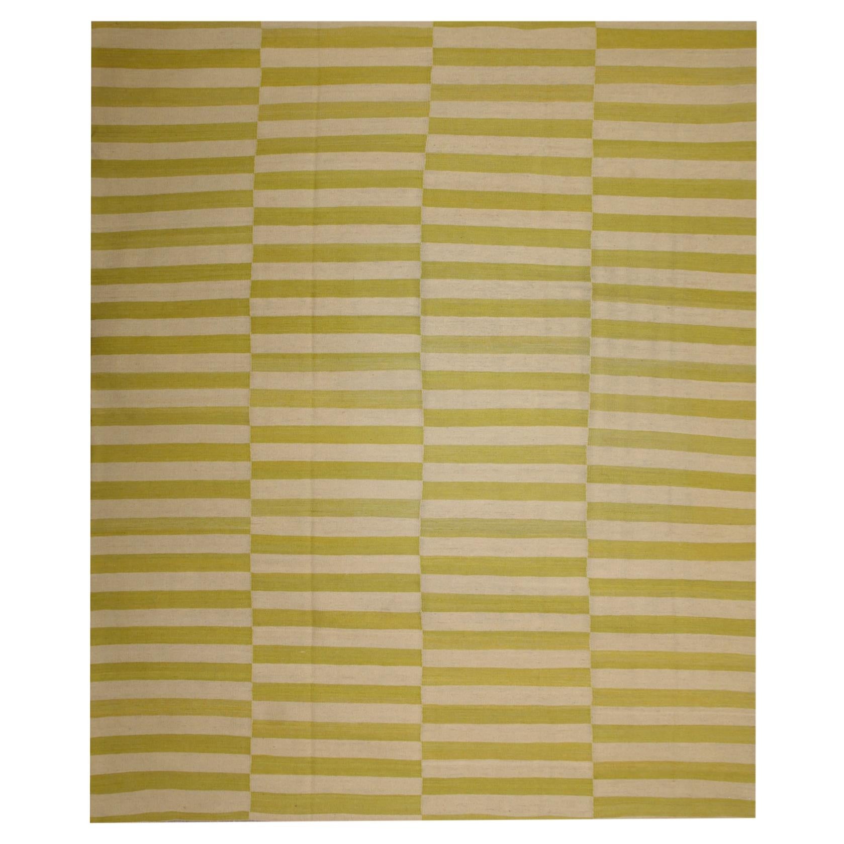 Modern Kilim Rugs Handmade Black Cream Kilim, Flat Striped Wool Rug at ...