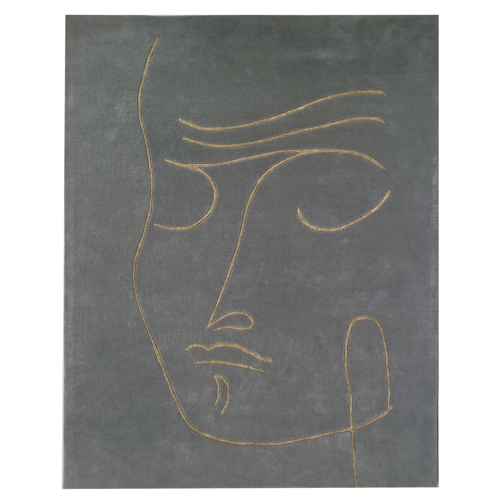 Rug Night Out Blue - Modern Geometric Tufted Wool w/ White Moon and ...