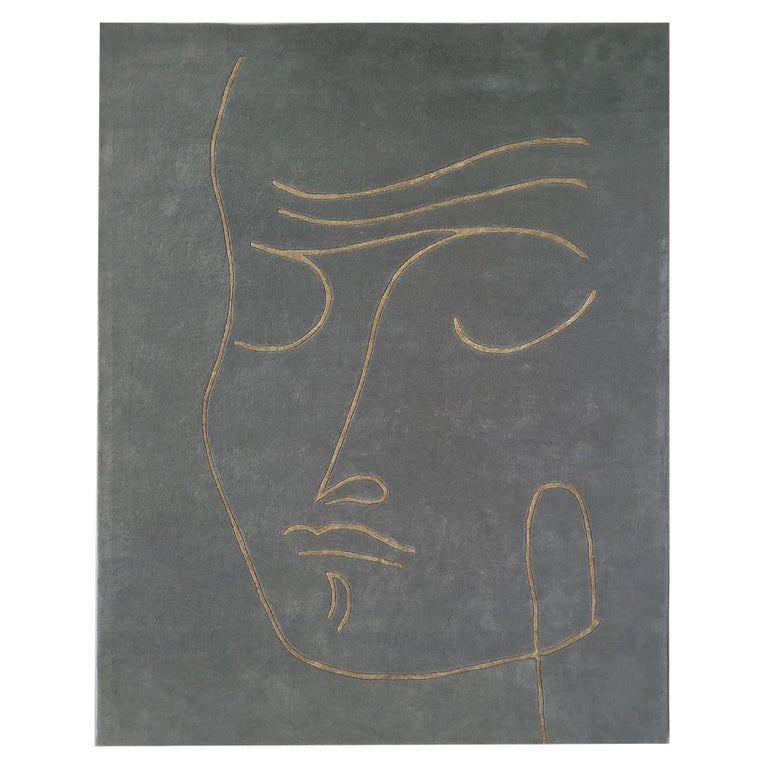 Rug Uncle Richie - Wool Modern Carpet Grey Gold Neutral Lines Portrait ...