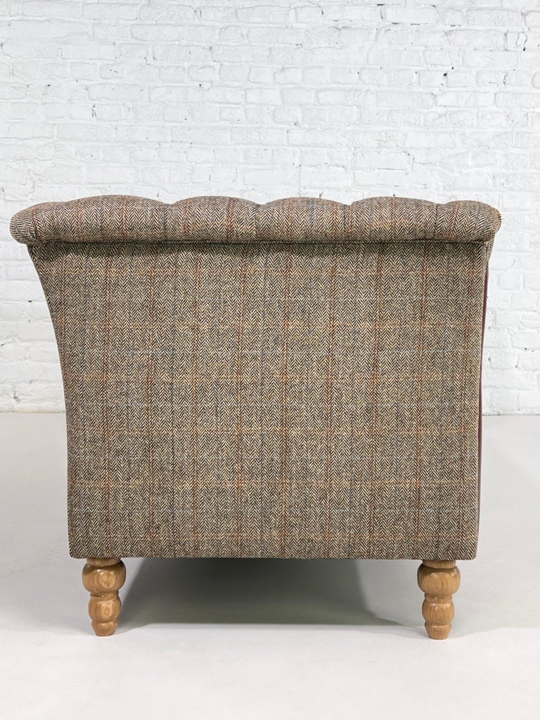 Wool Tweed Fabric with Leather Finishes and Wood Chesterfield Sofa For ...