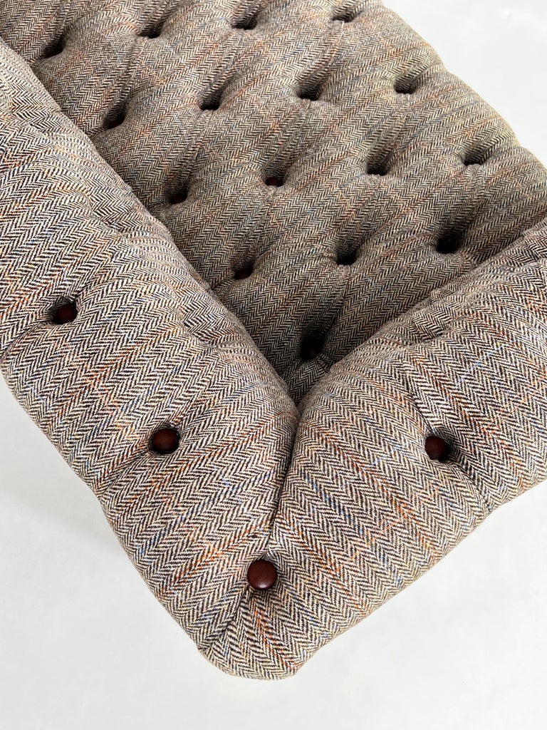 Wool Tweed Fabric with Leather Finishes and Wood Chesterfield Sofa For ...
