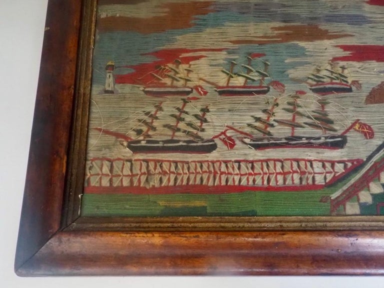 Wool Work Embroidery or "Woolie" of British Naval Ships, Circa 1860 For ...