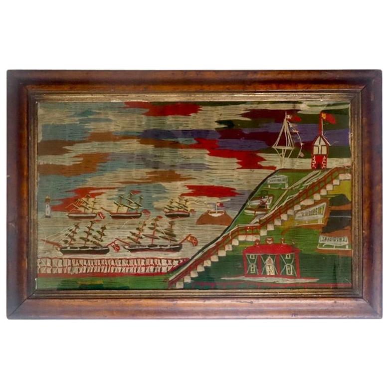 Wool Work Embroidery or "Woolie" of British Naval Ships, Circa 1860 For ...