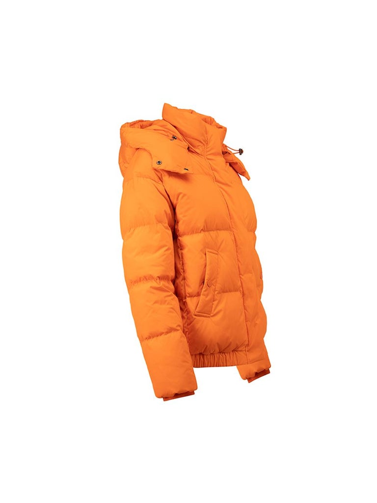 Woolrich Women's Orange Hooded Puffer Jacket For Sale at 1stDibs