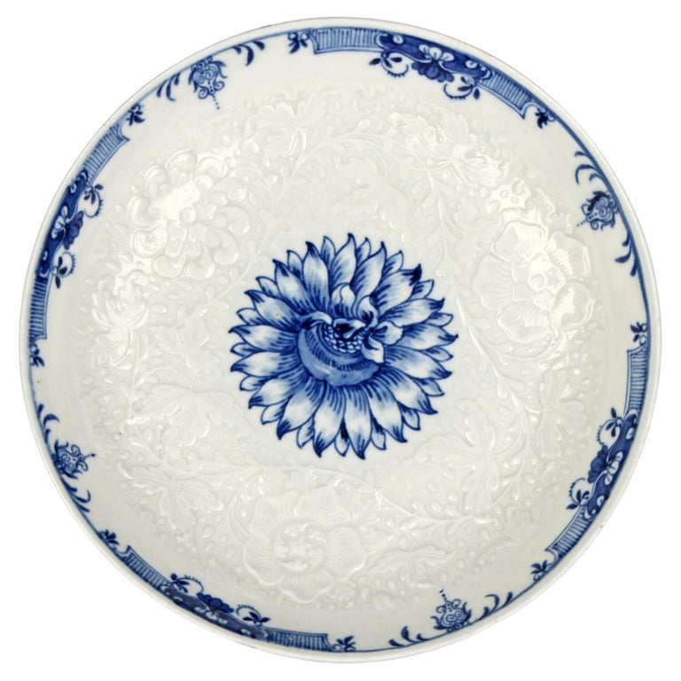 Worcester Porcelain Floral Embossed Chrysanthemum Blue and White Dish ...
