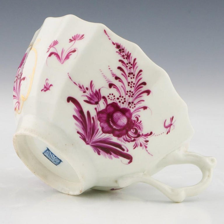 Worcester Porcelain Fluted Puce Floral Pattern Tea Cup and Saucer ...