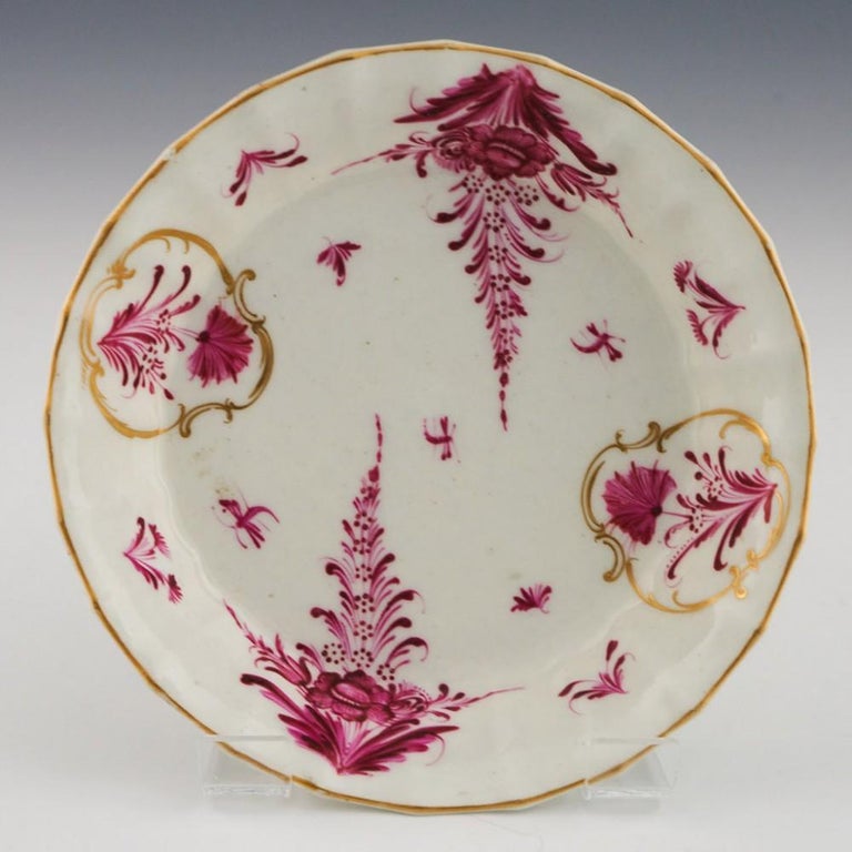 Worcester Porcelain Fluted Puce Floral Pattern Tea Cup and Saucer ...
