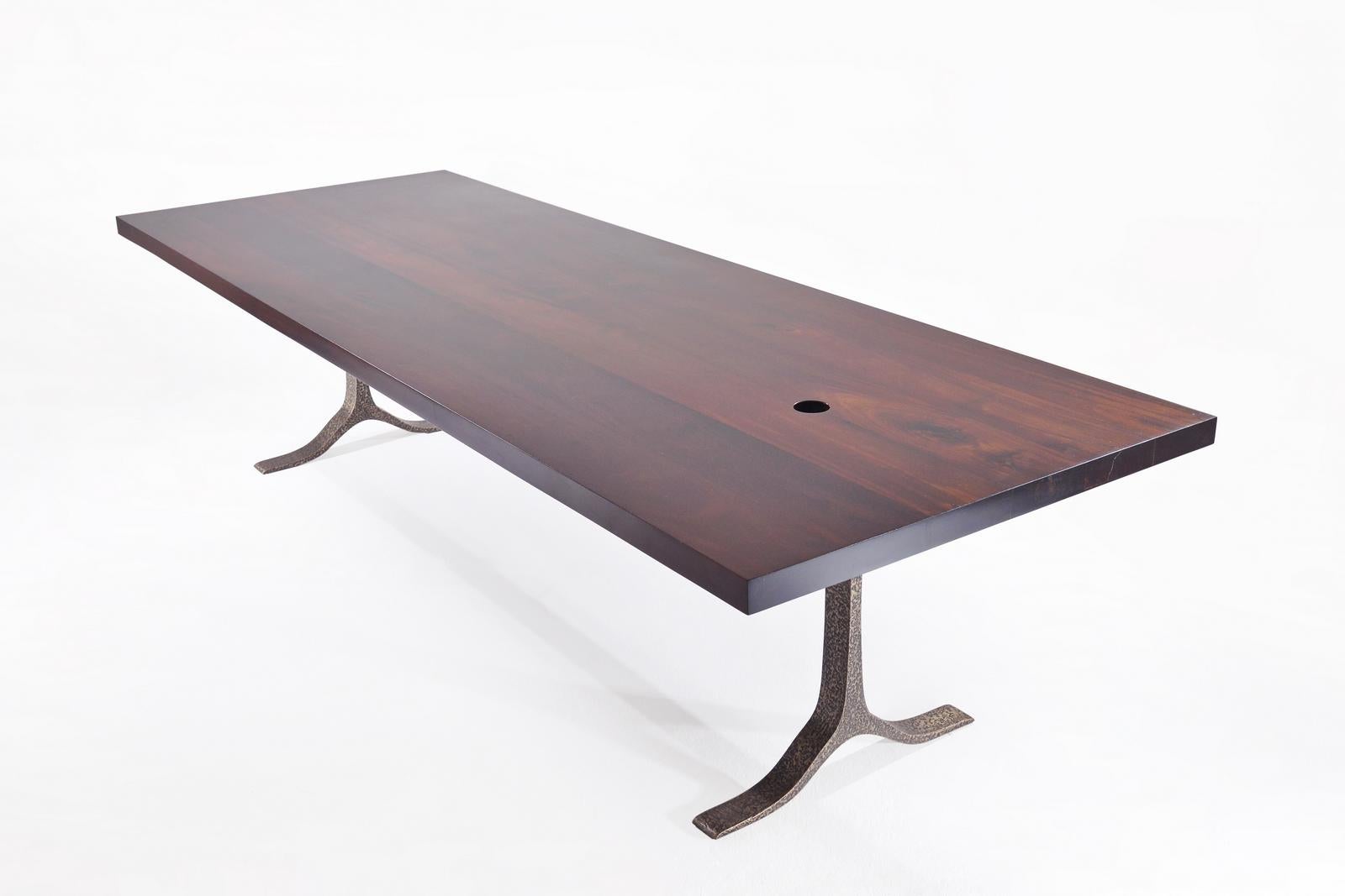 Work Desk in Reclaimed Hardwood, Sand Cast Bronze Base with Cable ...