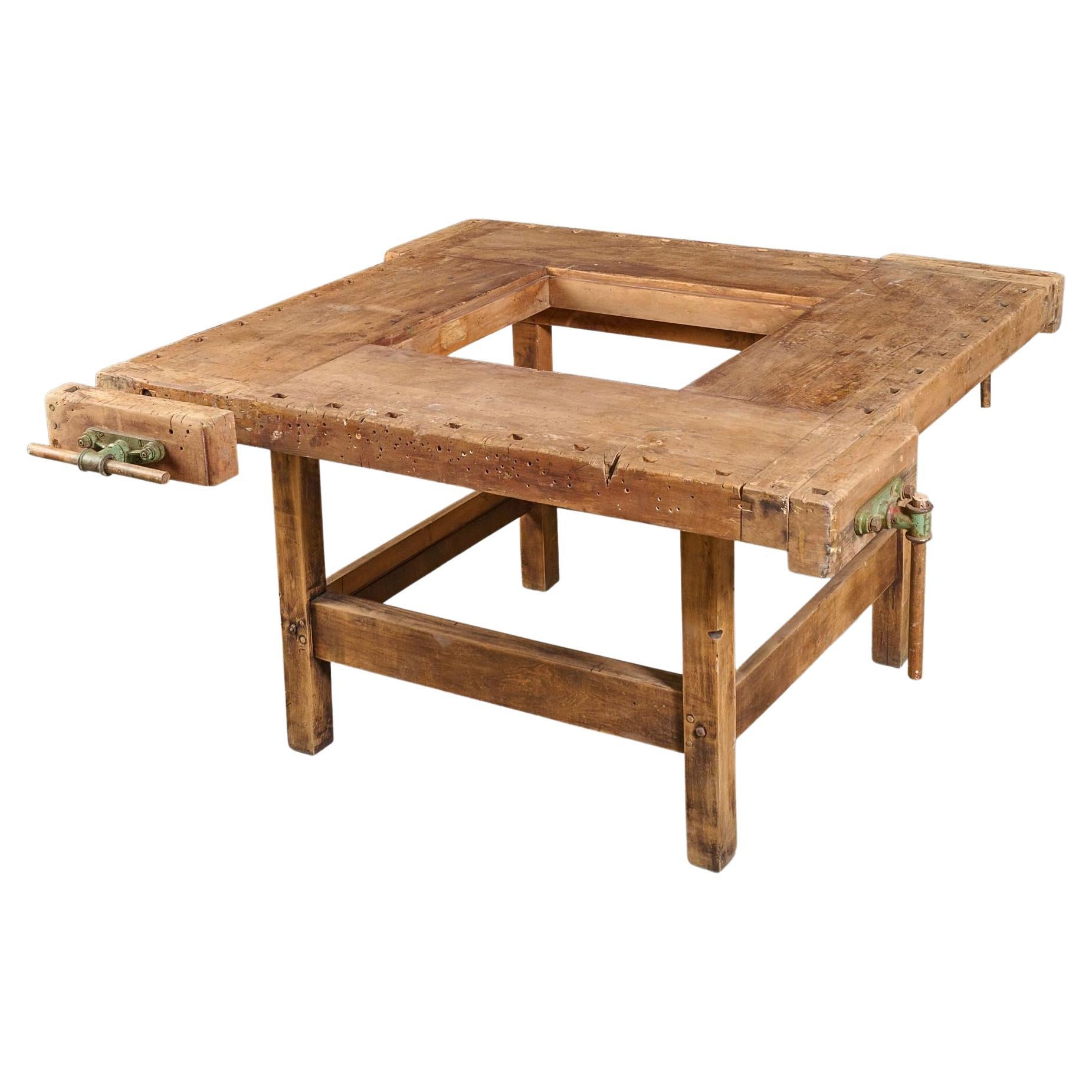Industrial Table with Butcher Block Top at 1stDibs