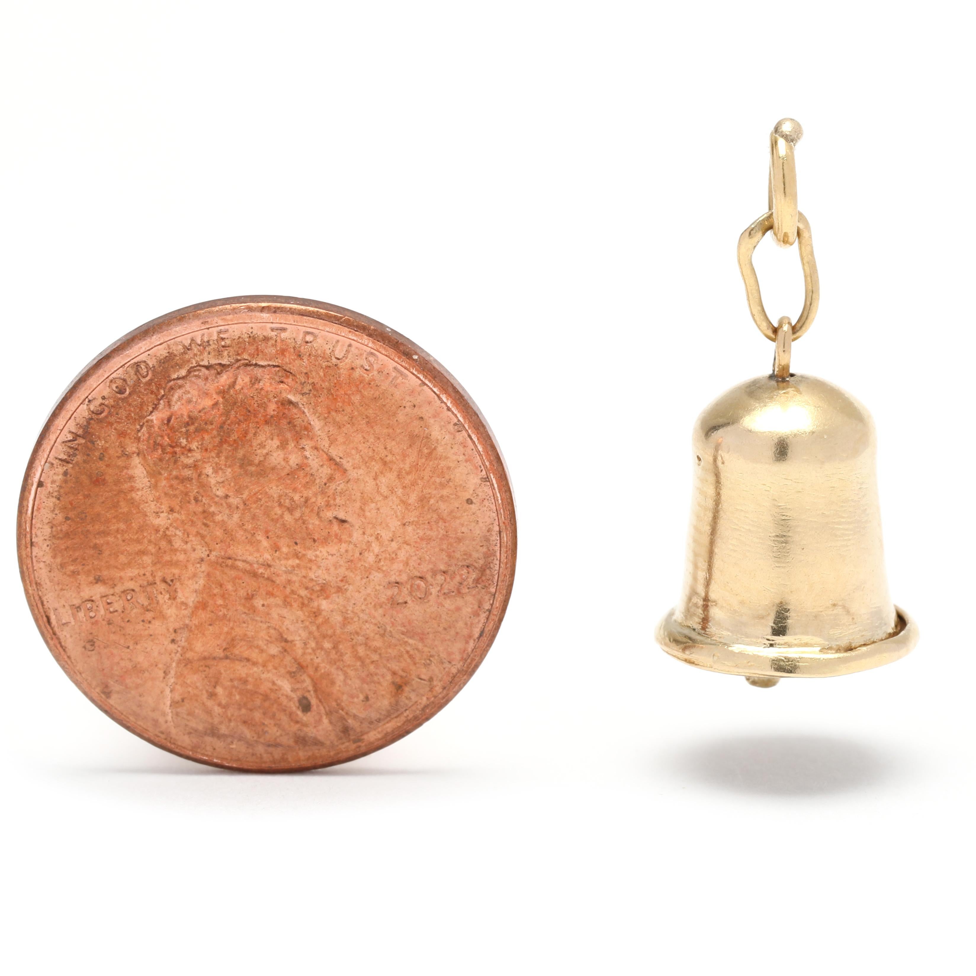 Working Gold Bell Charm, 14K Yellow Gold, Small Gold Bell Charm at 1stDibs